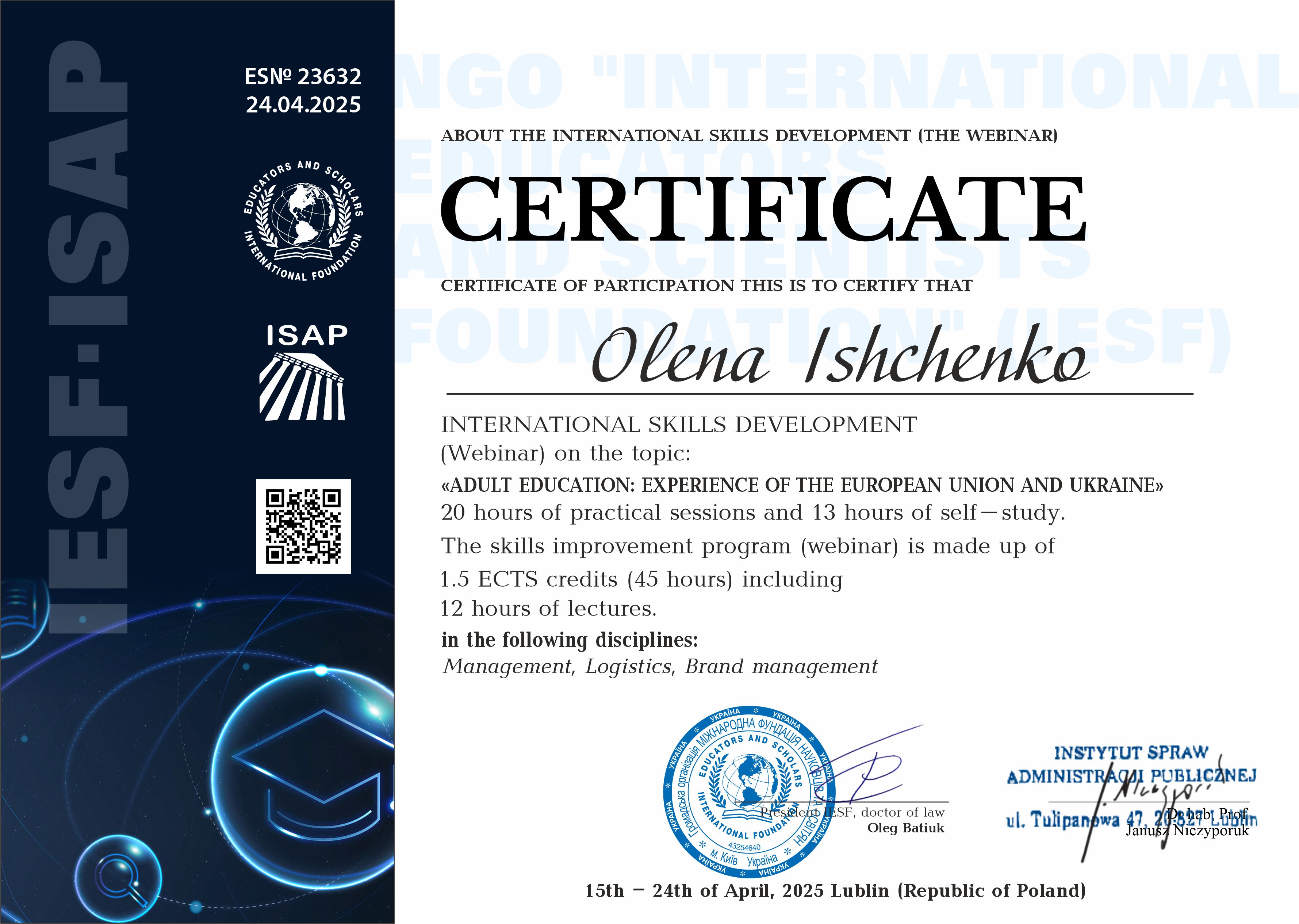 Громадська організація «МІЖНАРОДНА ФУНДАЦІЯ НАУКОВЦІВ ТА ОСВІТЯН»